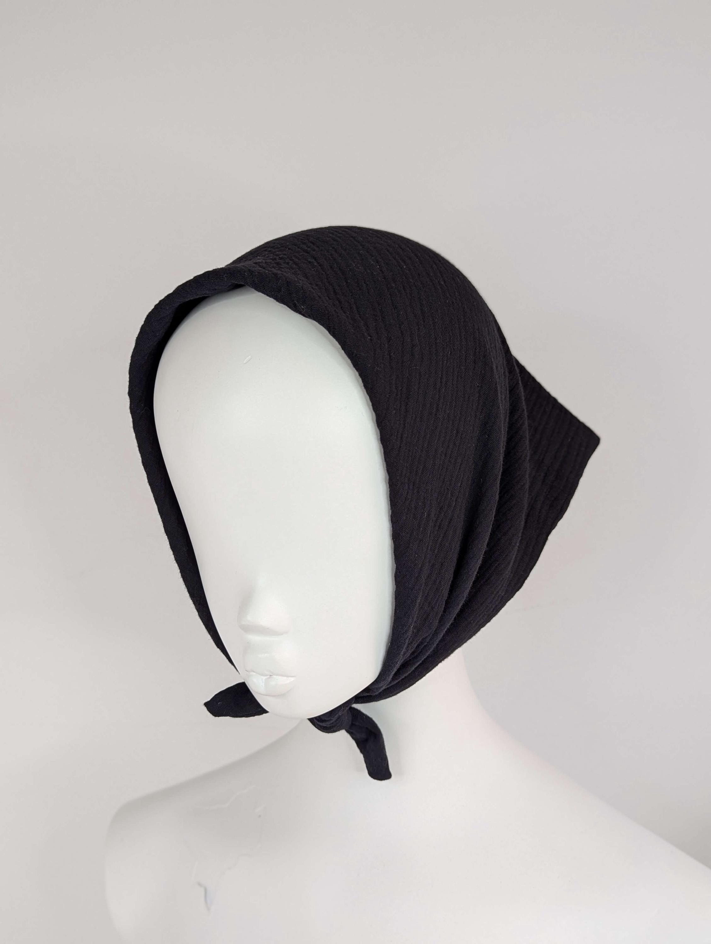 Black Organic Cotton Triangle Scarf: Cottagecore Bandana Head Covering ...