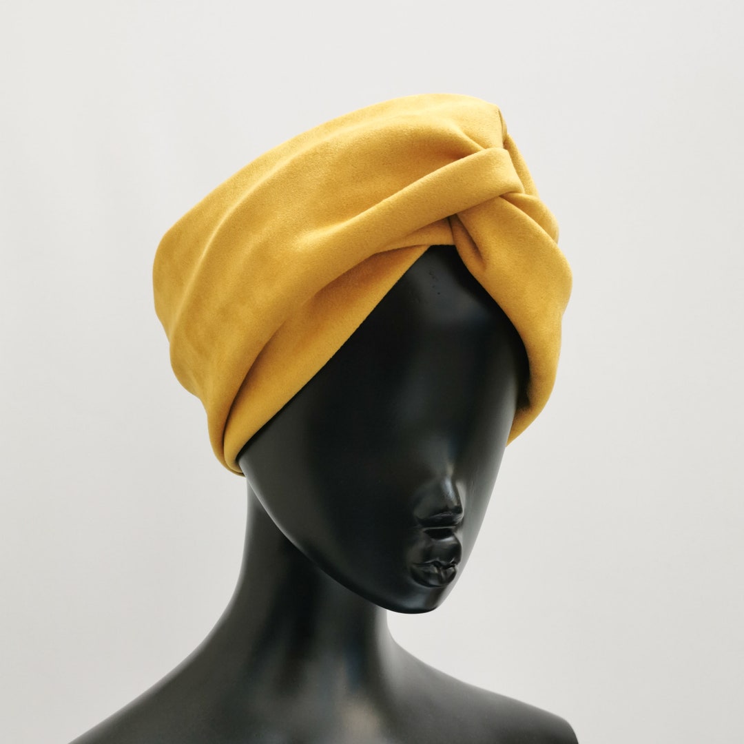 Bright Mustard Yellow Faux Suede Chunky Luxury Turban Twist Knot ...