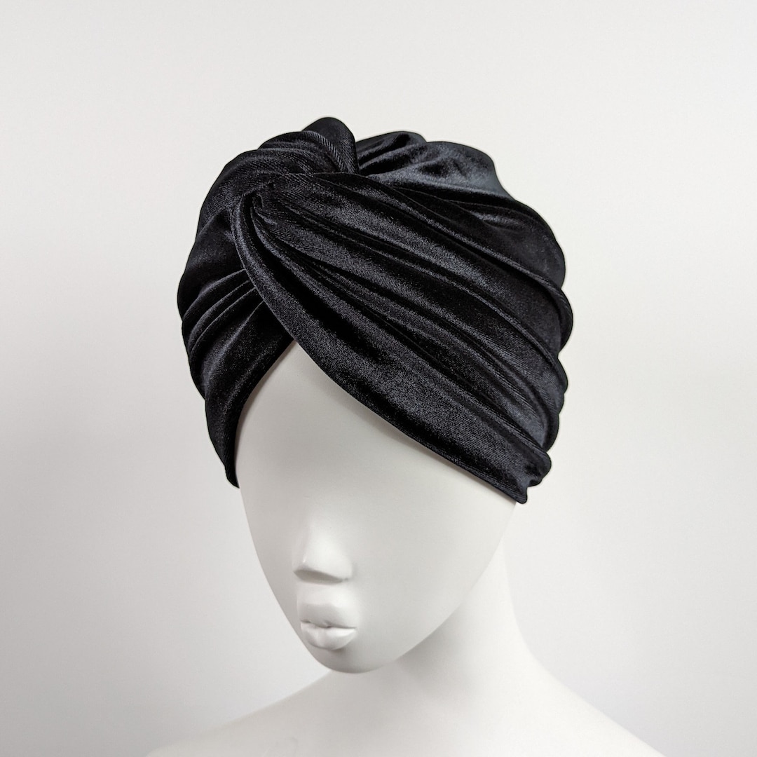 Black Luxury Velvet Twist Front Turban Hat - Etsy