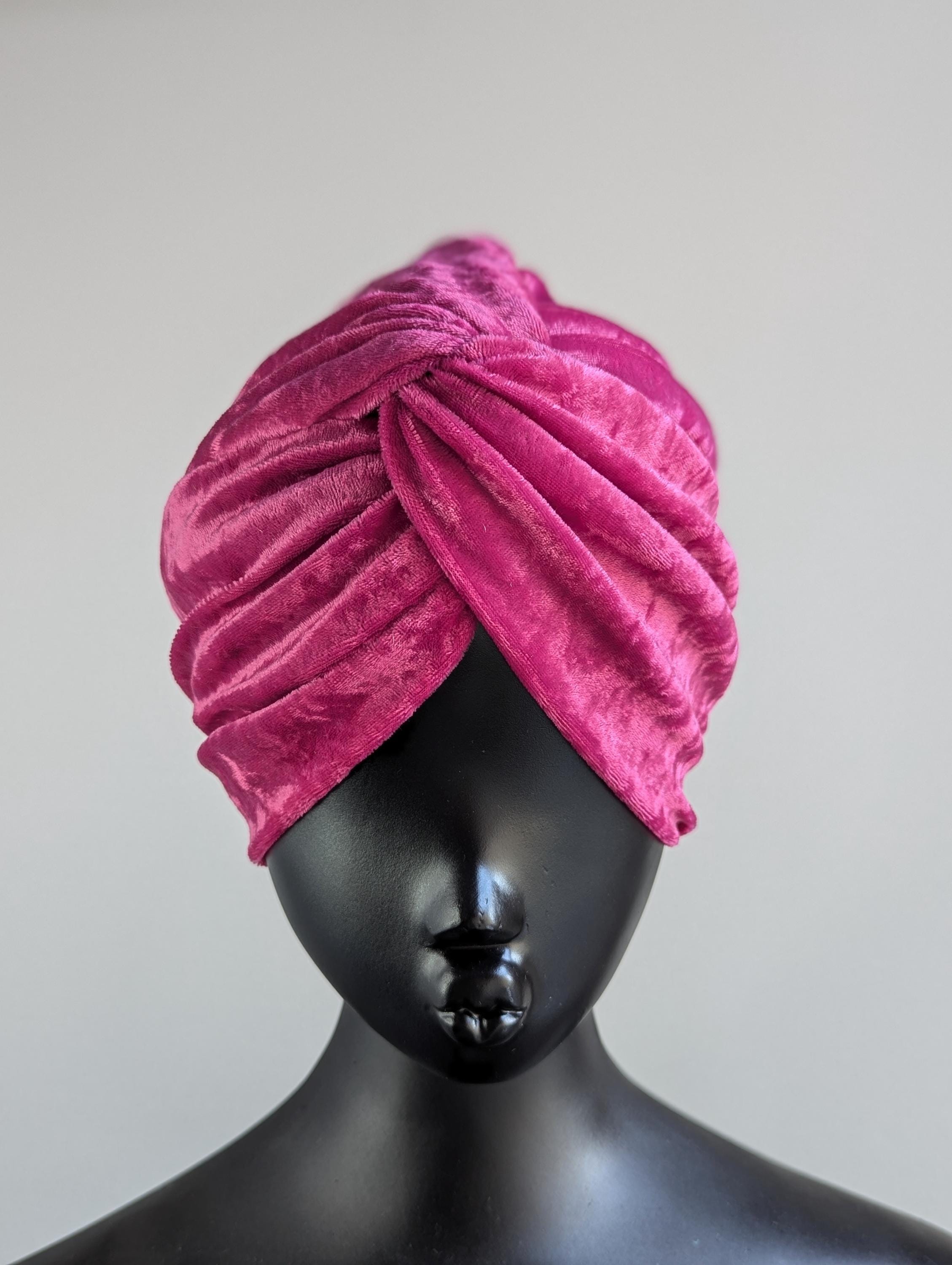 Hot Pink Crushed Velvet Twist Front Turban Hat Winter Vintage Style ...