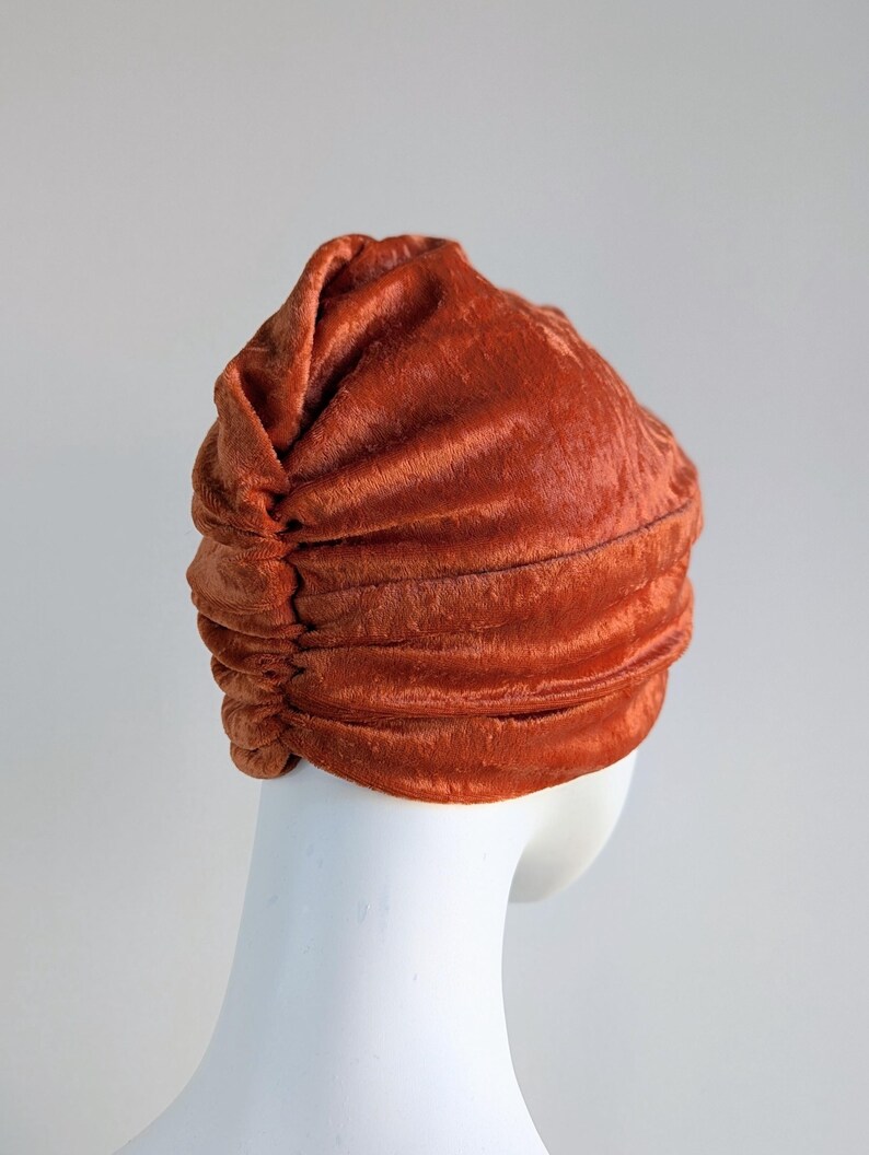 Orange Crushed Velvet Twist Front Turban Hat Winter Vintage Style Head ...