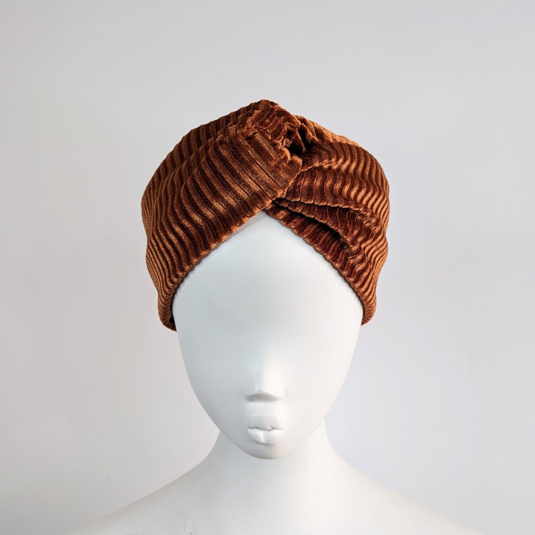 Rust Orange Brown Pin Stripe Rib Texture Luxury Wide Velvet Turban ...