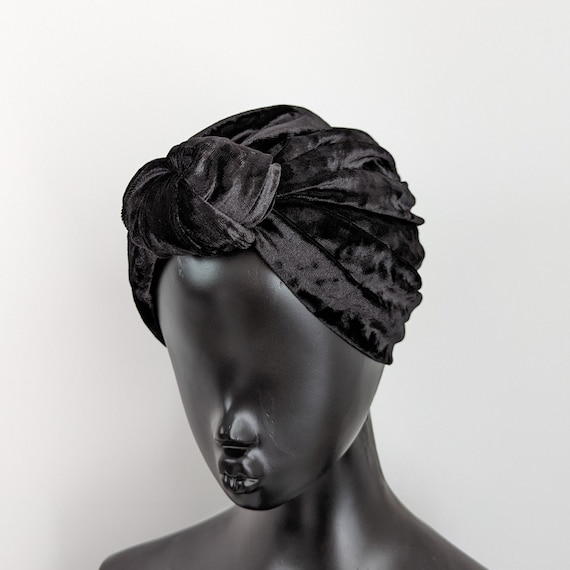 Black Crushed Velvet Velour Luxury Statement Top Knot Turban | Etsy