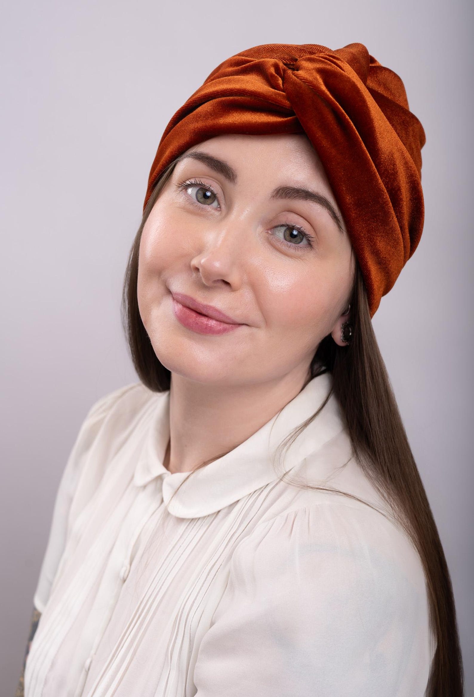 Rust Orange Velvet Turban Hat: Twist Front Luxe Boho Headwrap - Etsy