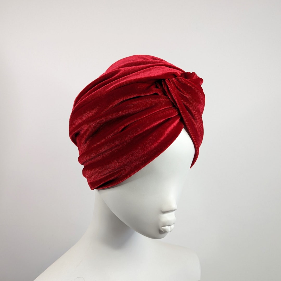 Ready to Wear Turban Hat Christmas Red Velvet Turban Twist Front Hat ...