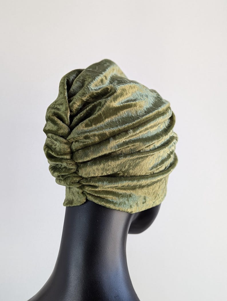 Moss Green Crushed Velvet Twist Front Turban Hat Winter Vintage Style ...