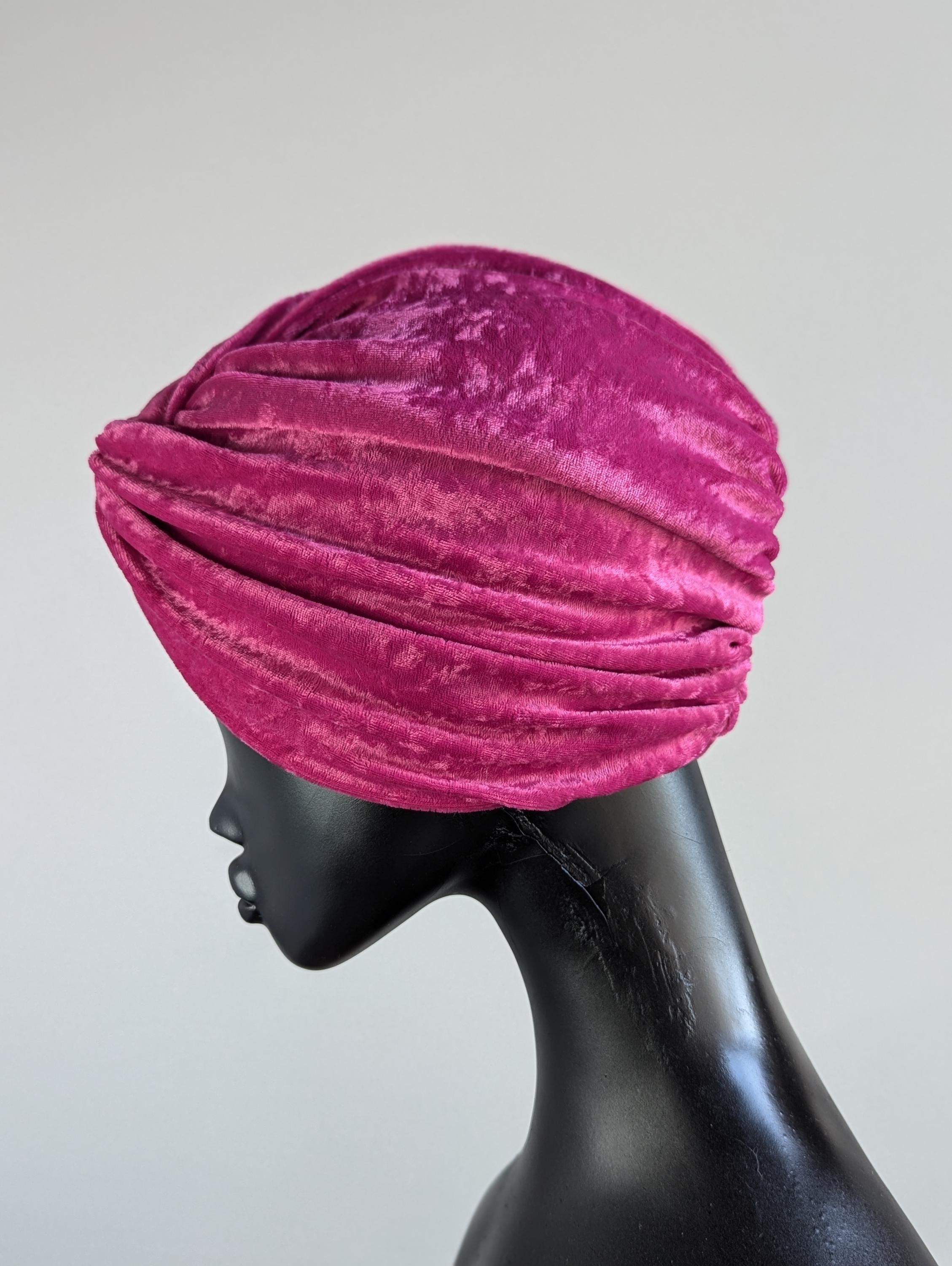 Hot Pink Crushed Velvet Twist Front Turban Hat Winter Vintage Style ...