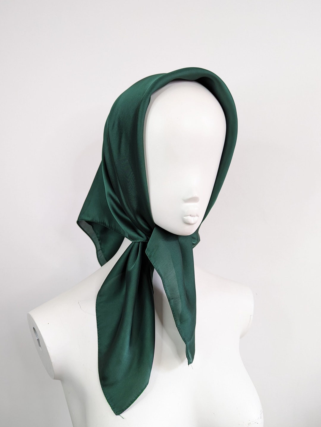Forest Green Satin Head Scarf - Boho Silk Bandana - Lightweight ...