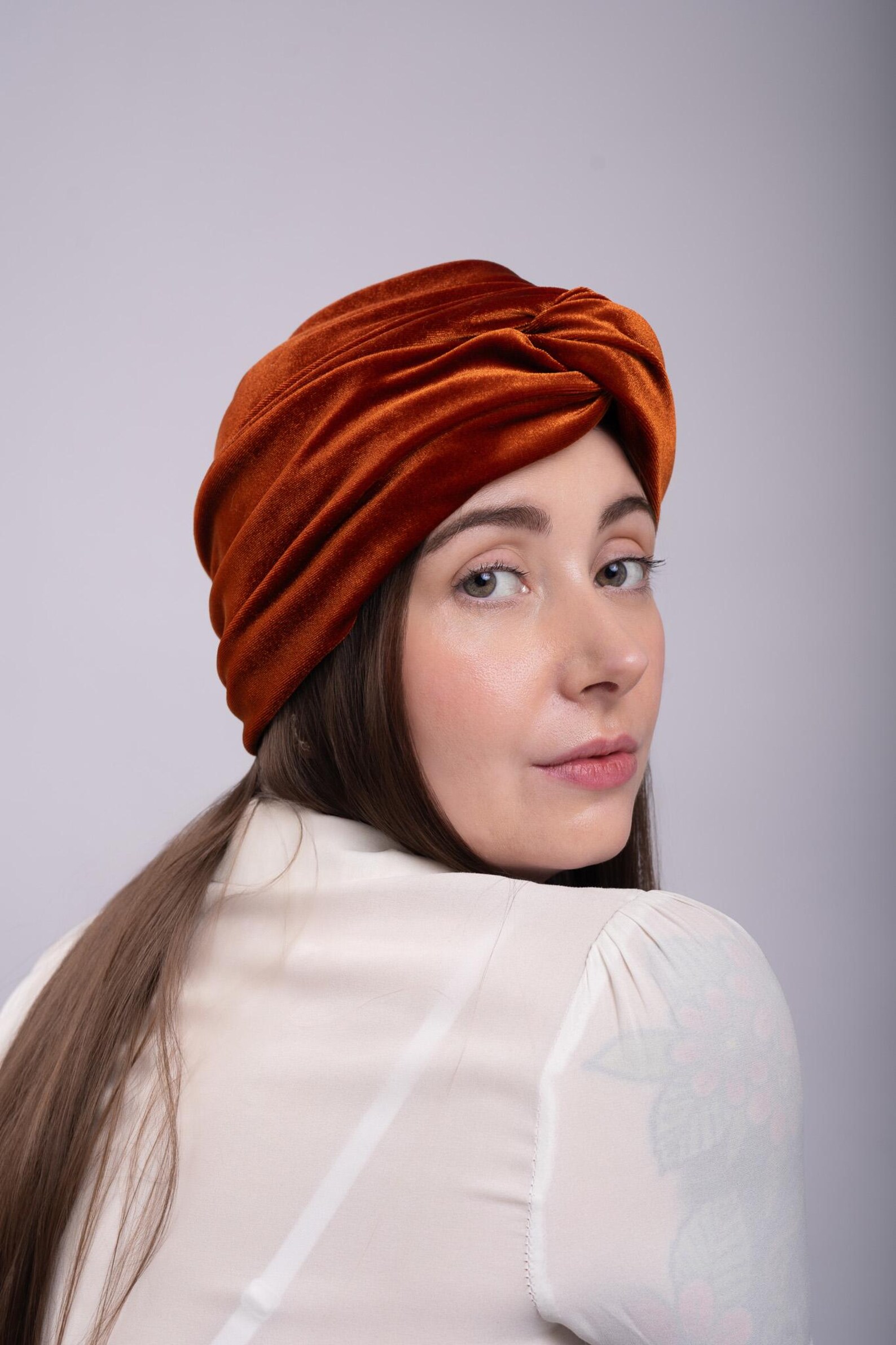 Rust Orange Velvet Turban Hat: Twist Front Luxe Boho Headwrap - Etsy