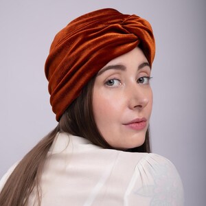 Rust Orange Velvet Turban Hat: Twist Front Luxe Boho Headwrap - Etsy