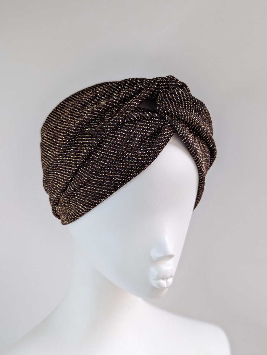 Black and Gold Metallic Striped Wide Turban Twist Headband - Retro 70s ...