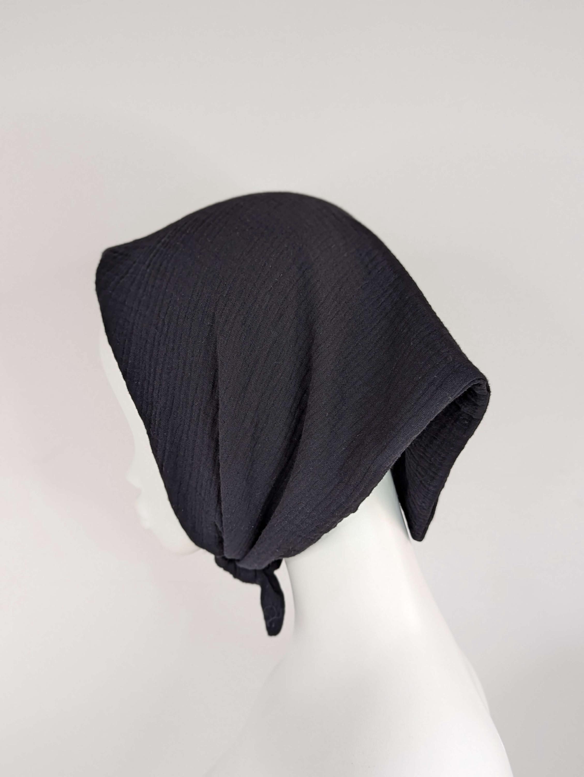 Black Organic Cotton Triangle Scarf: Cottagecore Bandana Head Covering ...