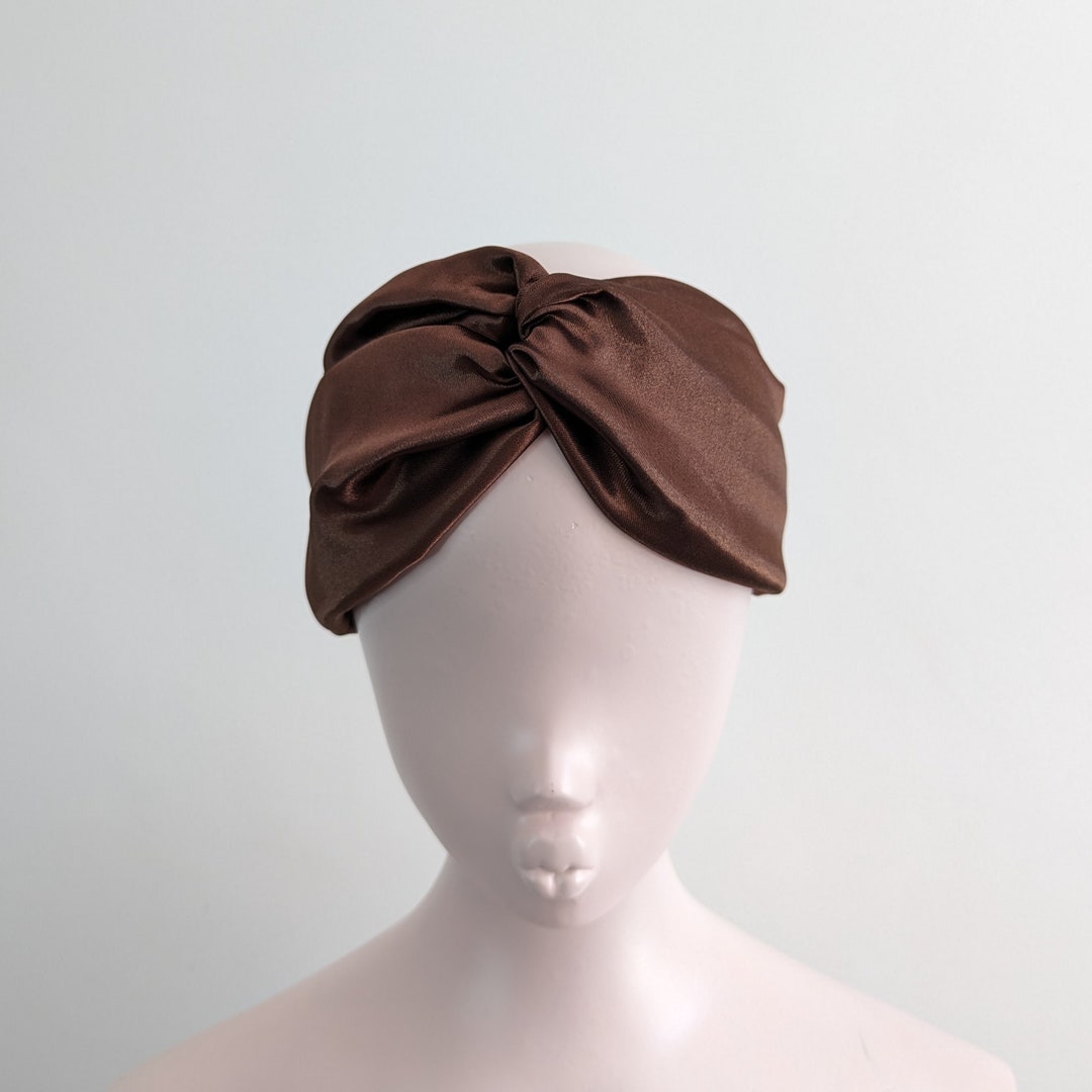Chocolate Brown Satin Twist Headband - Wide Silky Turban Style Hair ...