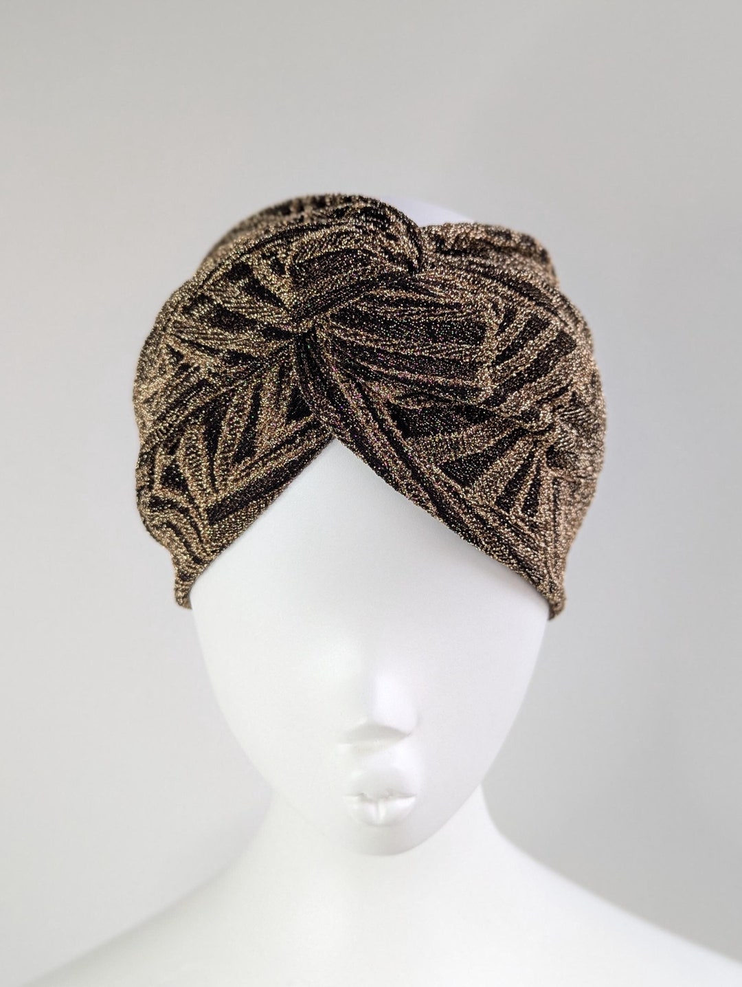 Black & Gold Metallic Lurex Wide Turban Twist Headband – Stretchy 70s ...