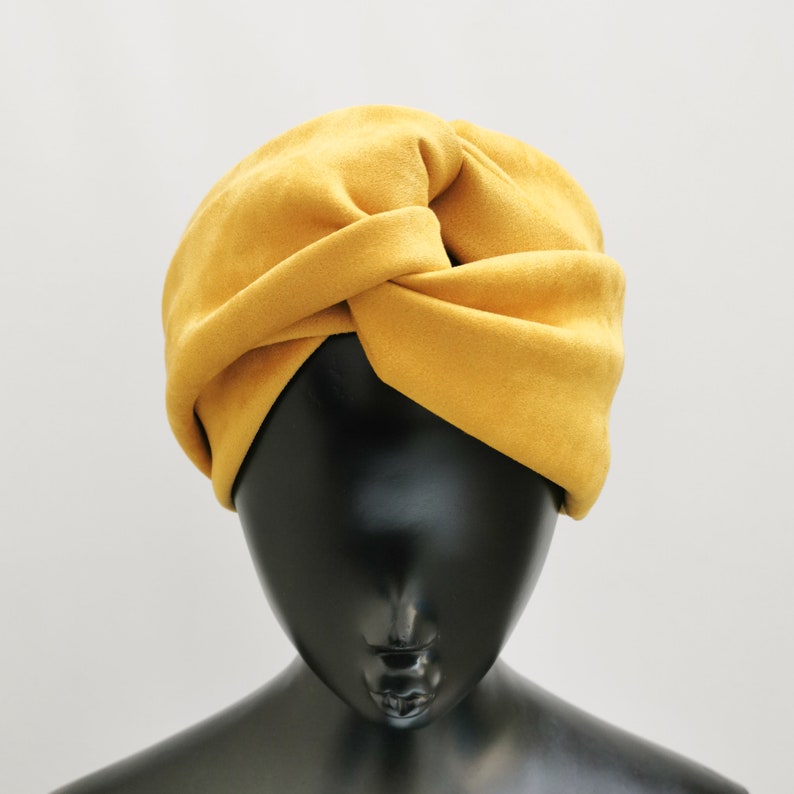 Bright Mustard Yellow Faux Suede Chunky Luxury Turban Twist Knot ...