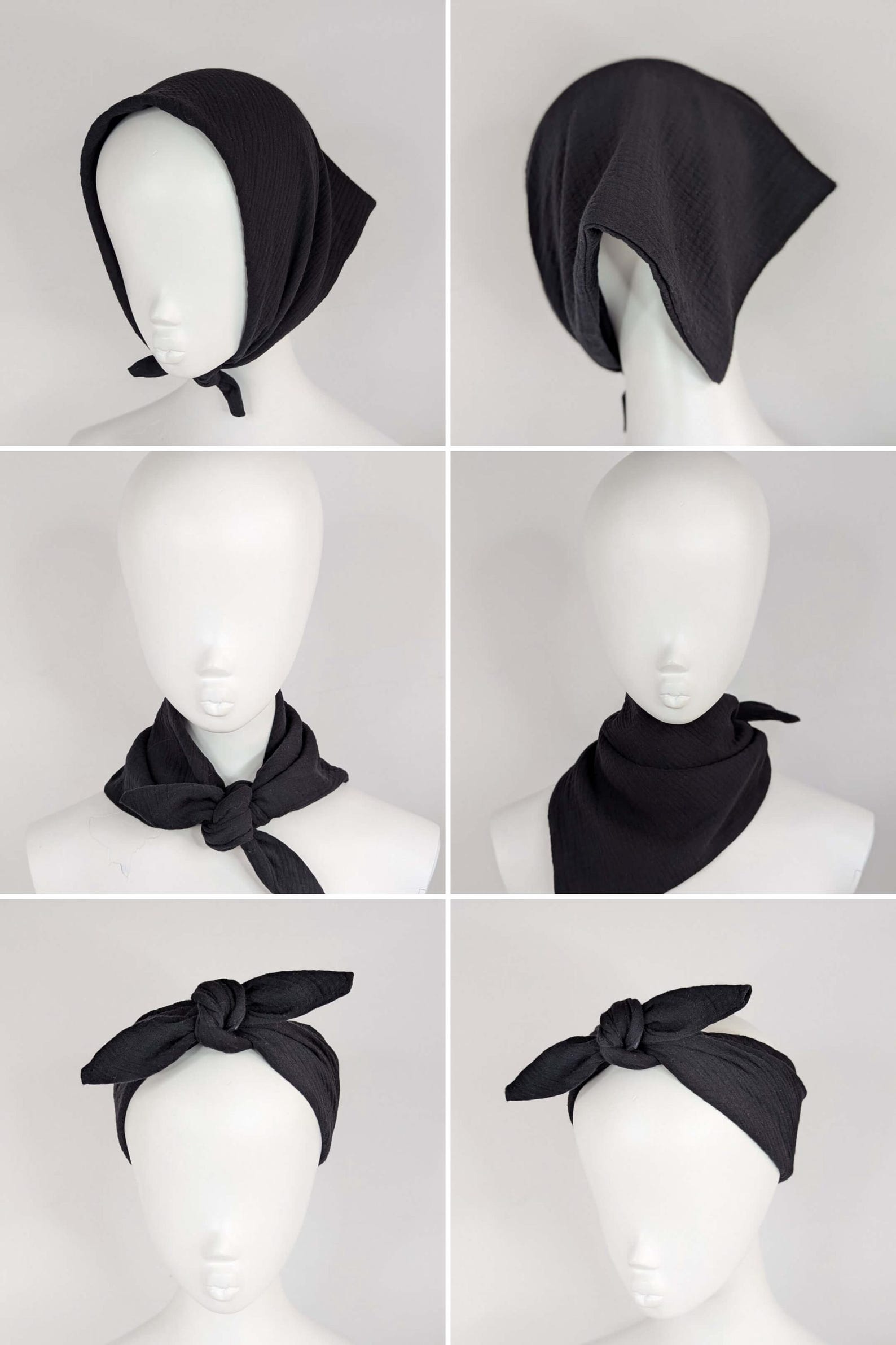 Black Organic Cotton Triangle Scarf: Cottagecore Bandana Head Covering ...