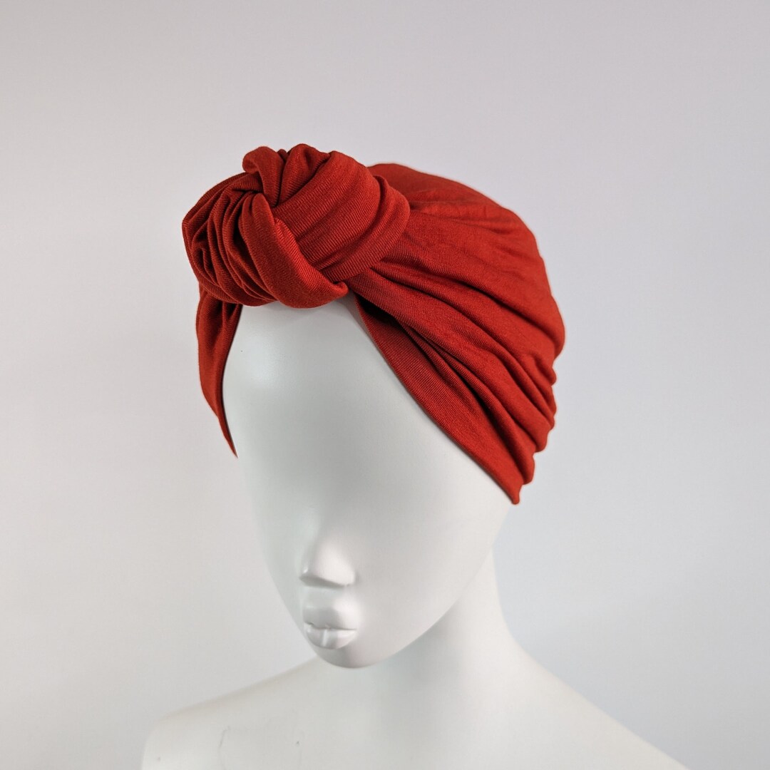 Terracotta Red Turban Hat Top Knot Ready to Wear Turban Retro Vintage ...