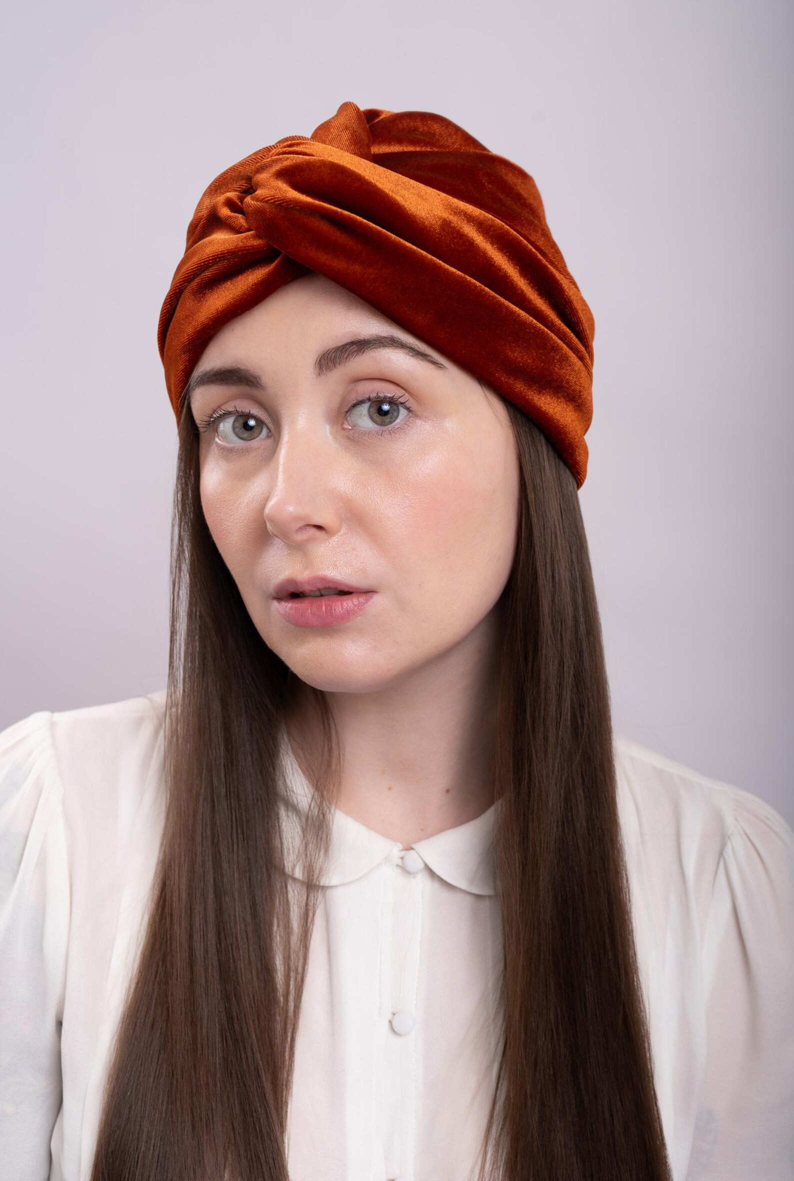 Rust Orange Velvet Turban Hat: Twist Front Luxe Boho Headwrap - Etsy
