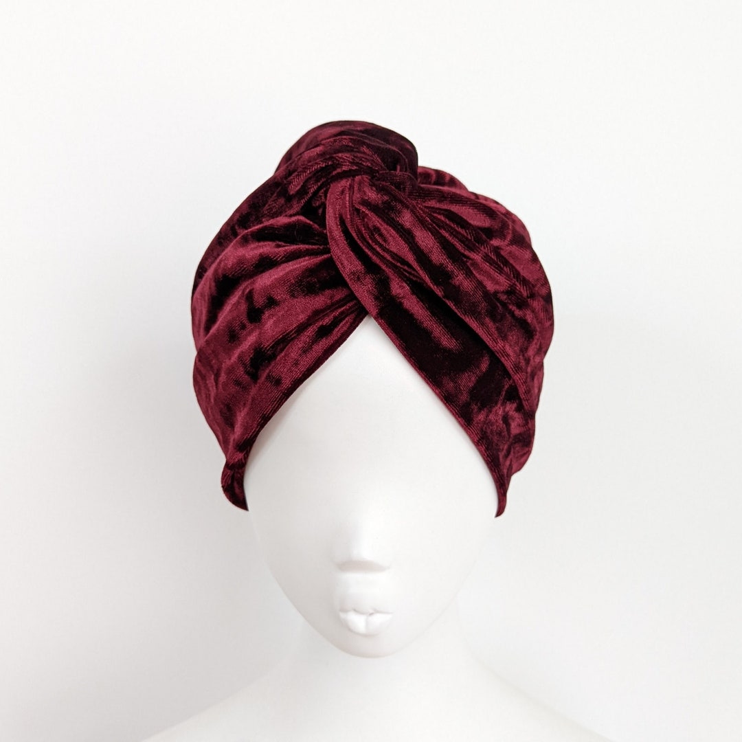 Burgundy Red Luxury Crushed Velvet Twist Front Turban Hat - Etsy