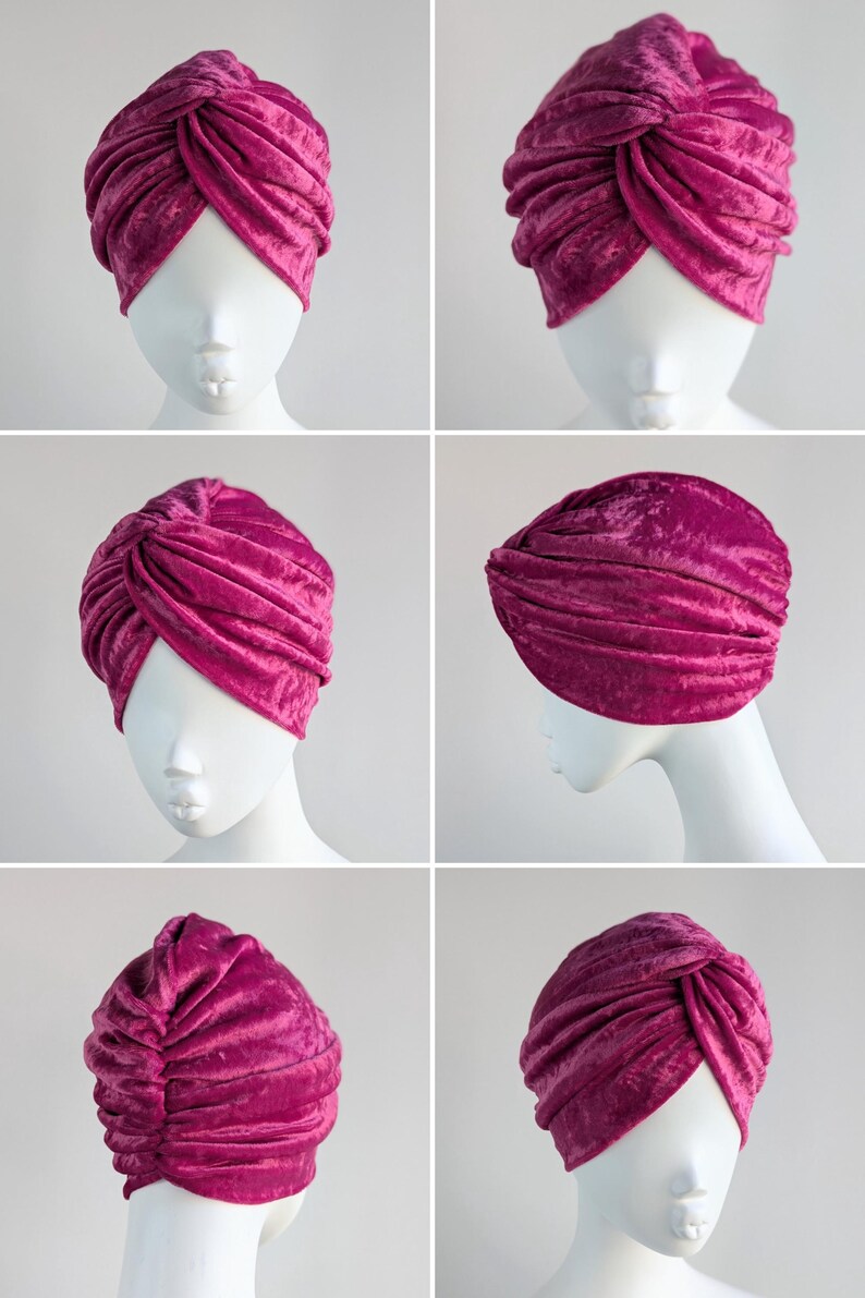 Hot Pink Crushed Velvet Twist Front Turban Hat Winter Vintage Style ...