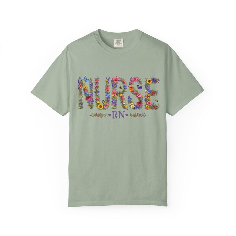 Floral NURSE RN T-shirt | Garment-dyed Cotton Nurse Tee - Etsy