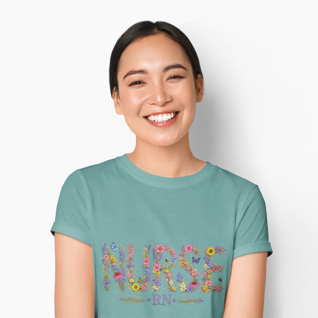 Floral NURSE RN T-shirt | Garment-dyed Cotton Nurse Tee - Etsy