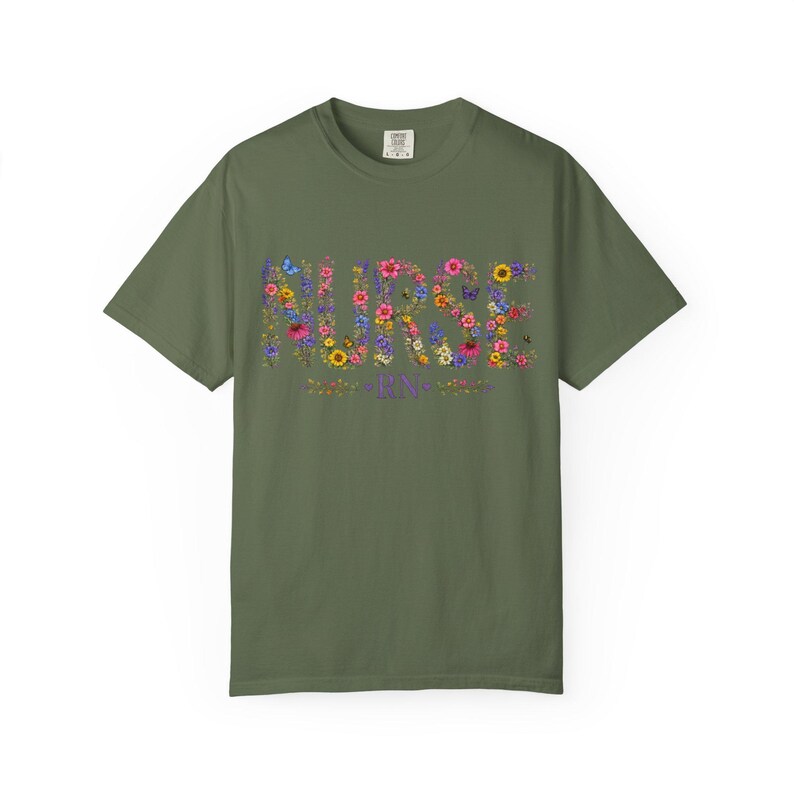 Floral NURSE RN T-shirt | Garment-dyed Cotton Nurse Tee - Etsy