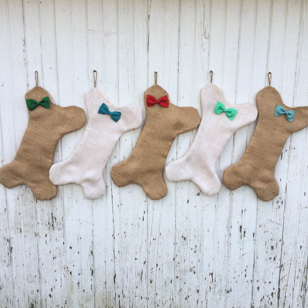 Burlap Dog Bone Christmas Stocking With Bow/bow Tie- Puppy/dog Stocking ...