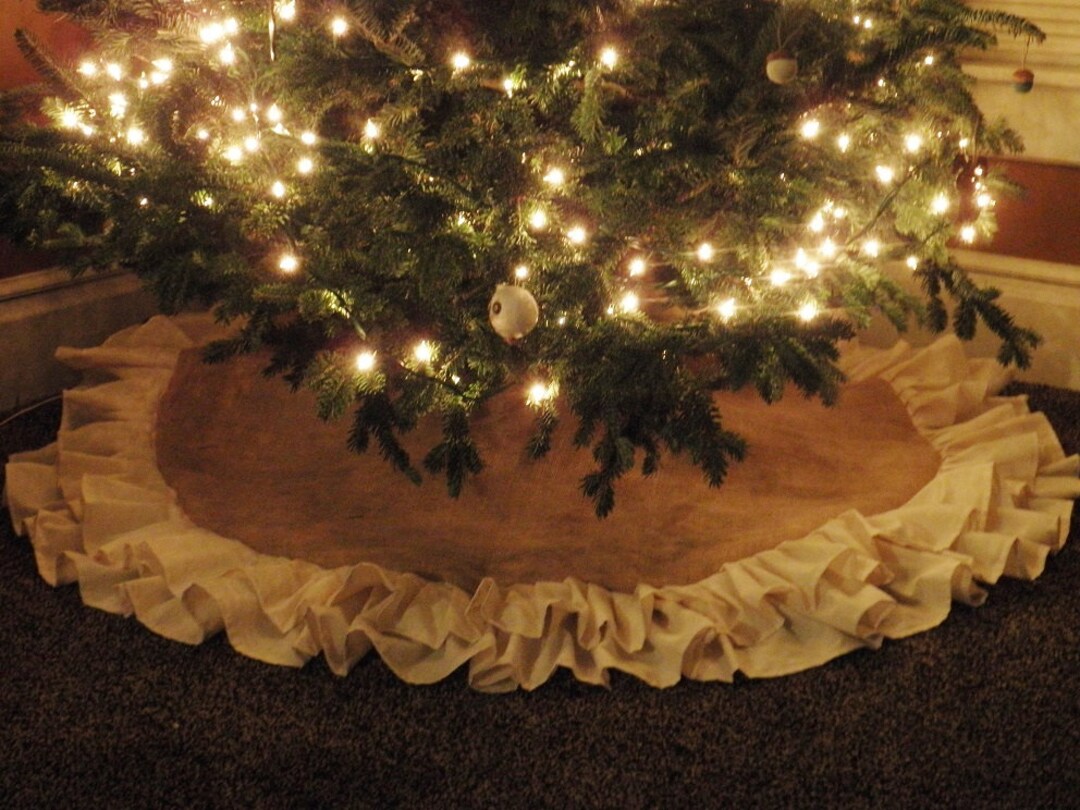 58" Double Ruffle Burlap Tree Skirt-natural Burlap-christmas-country ...