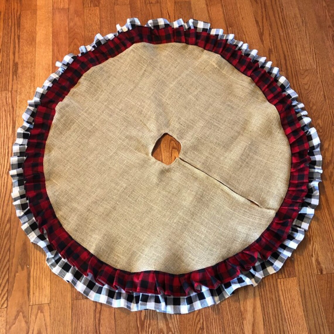 Double Ruffle Burlap & Buffalo Check Christmas Tree Skirt | Etsy