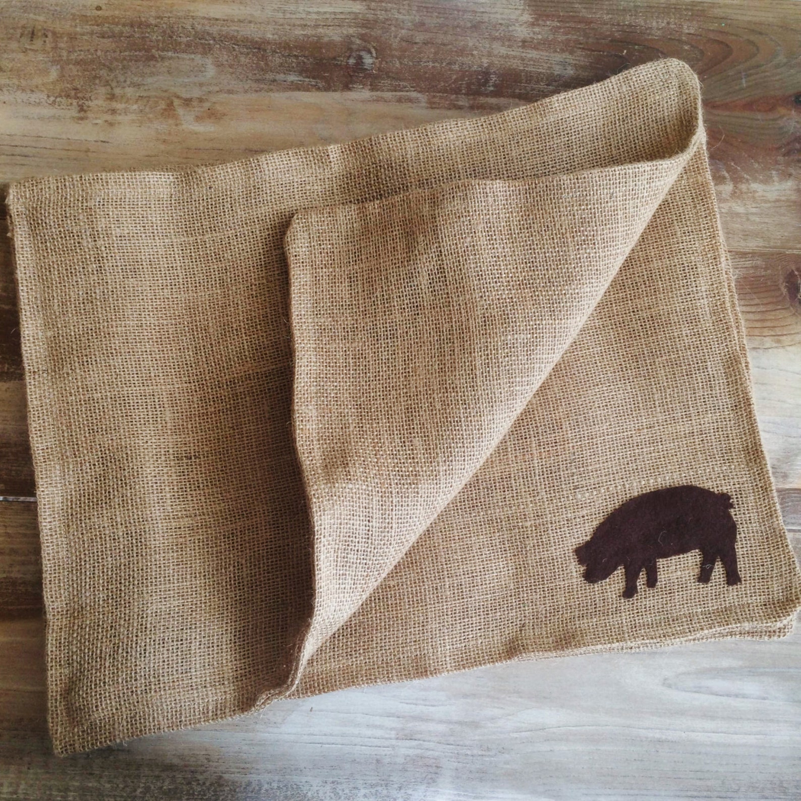 Set of 2- Farm Animal Themed Natural Burlap Placemats-double Sided- Pig ...