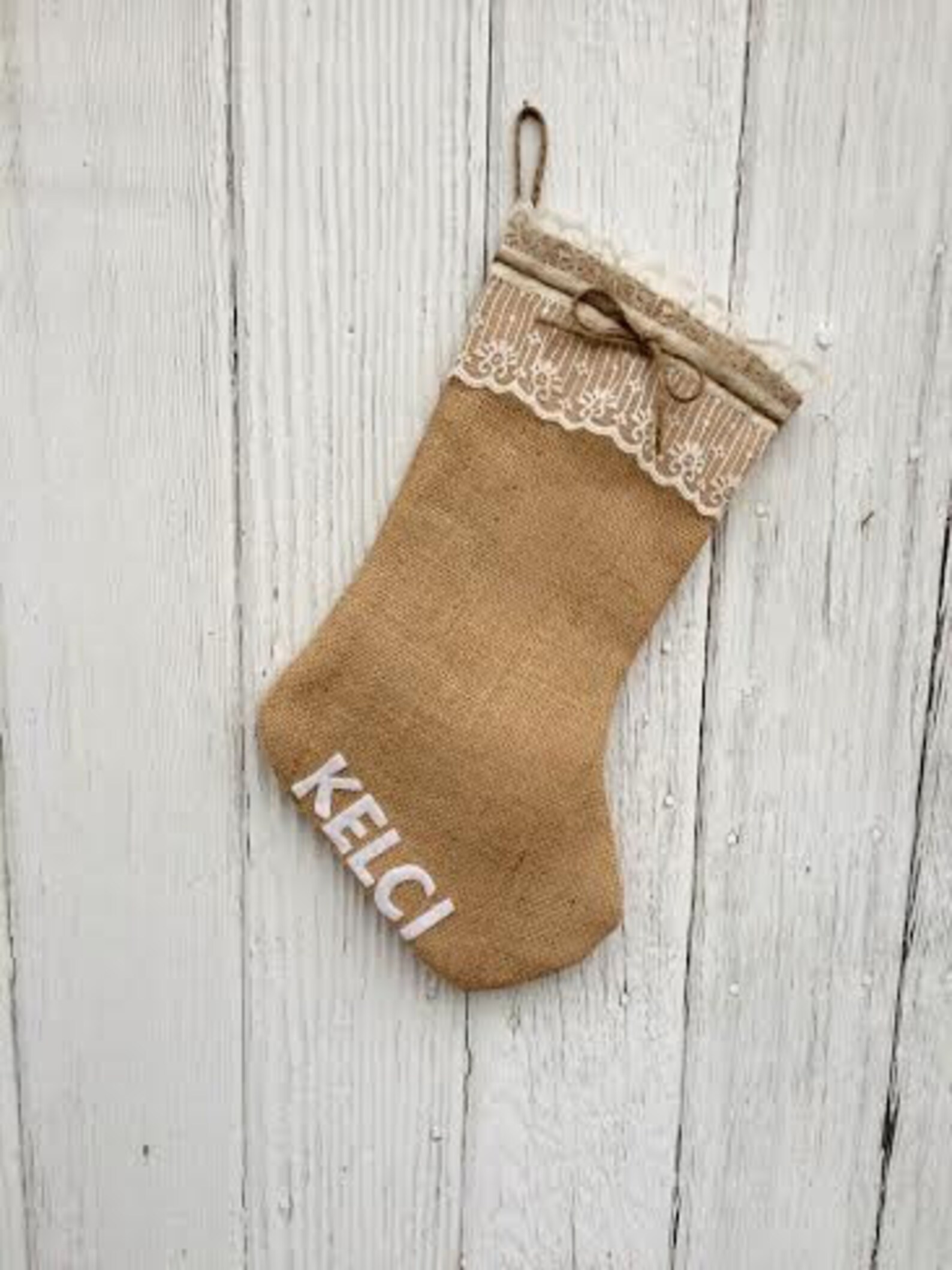 His & Hers-set of 2 Stockings-natural Burlap W/ Lace and Natural Burlap ...