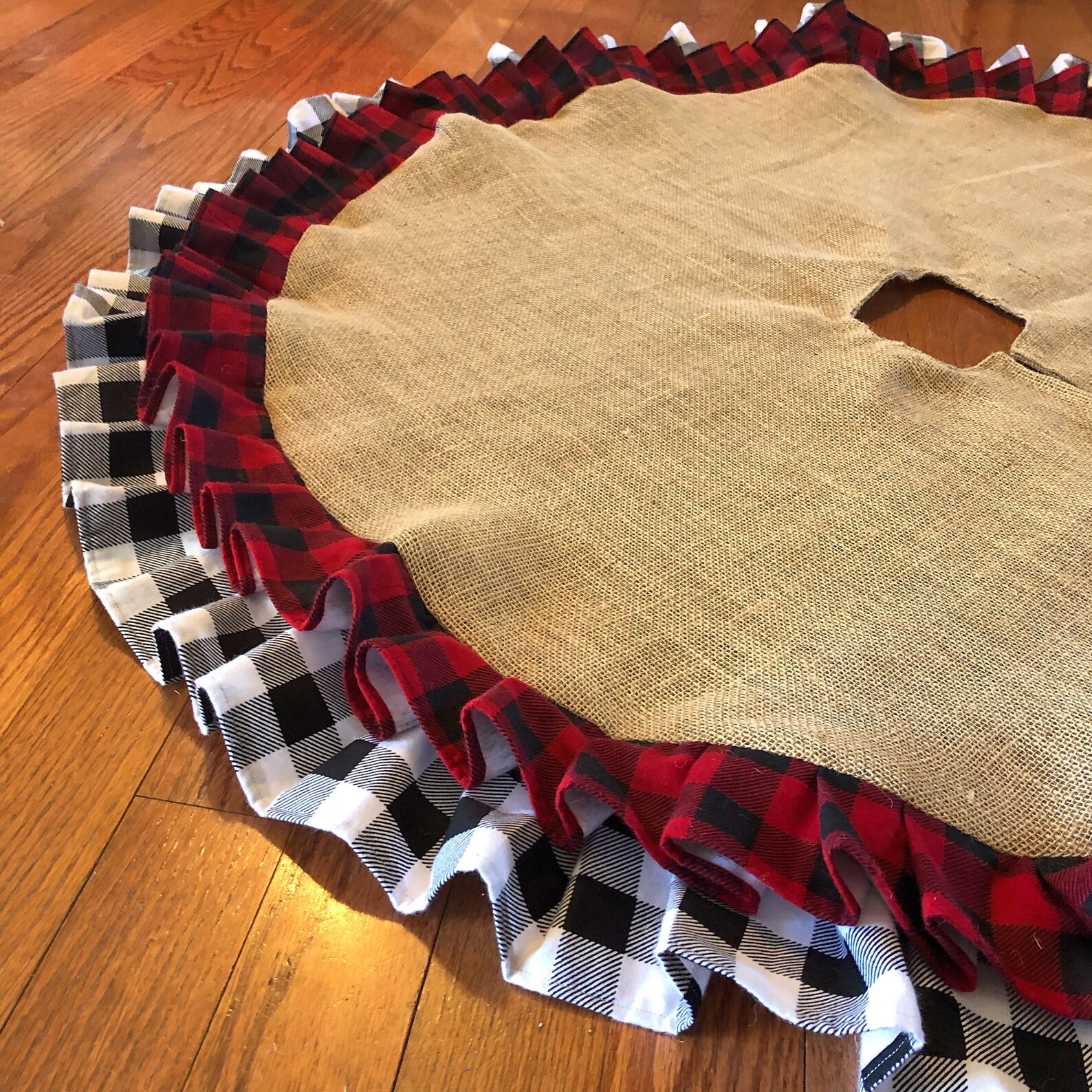 Double Ruffle Burlap & Buffalo Check Christmas Tree Skirt | Etsy