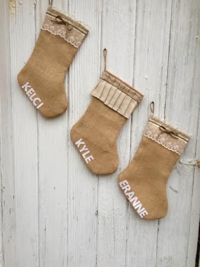 Burlap and Lace Christmas Stocking-personalize With a Name-shabby Chic ...