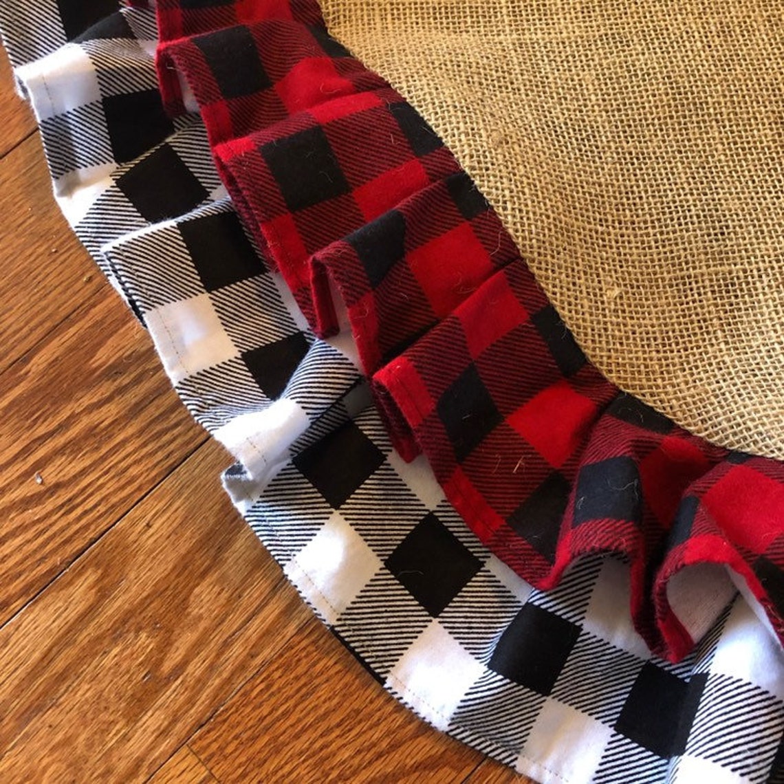 Double Ruffle Burlap & Buffalo Check Christmas Tree Skirt | Etsy