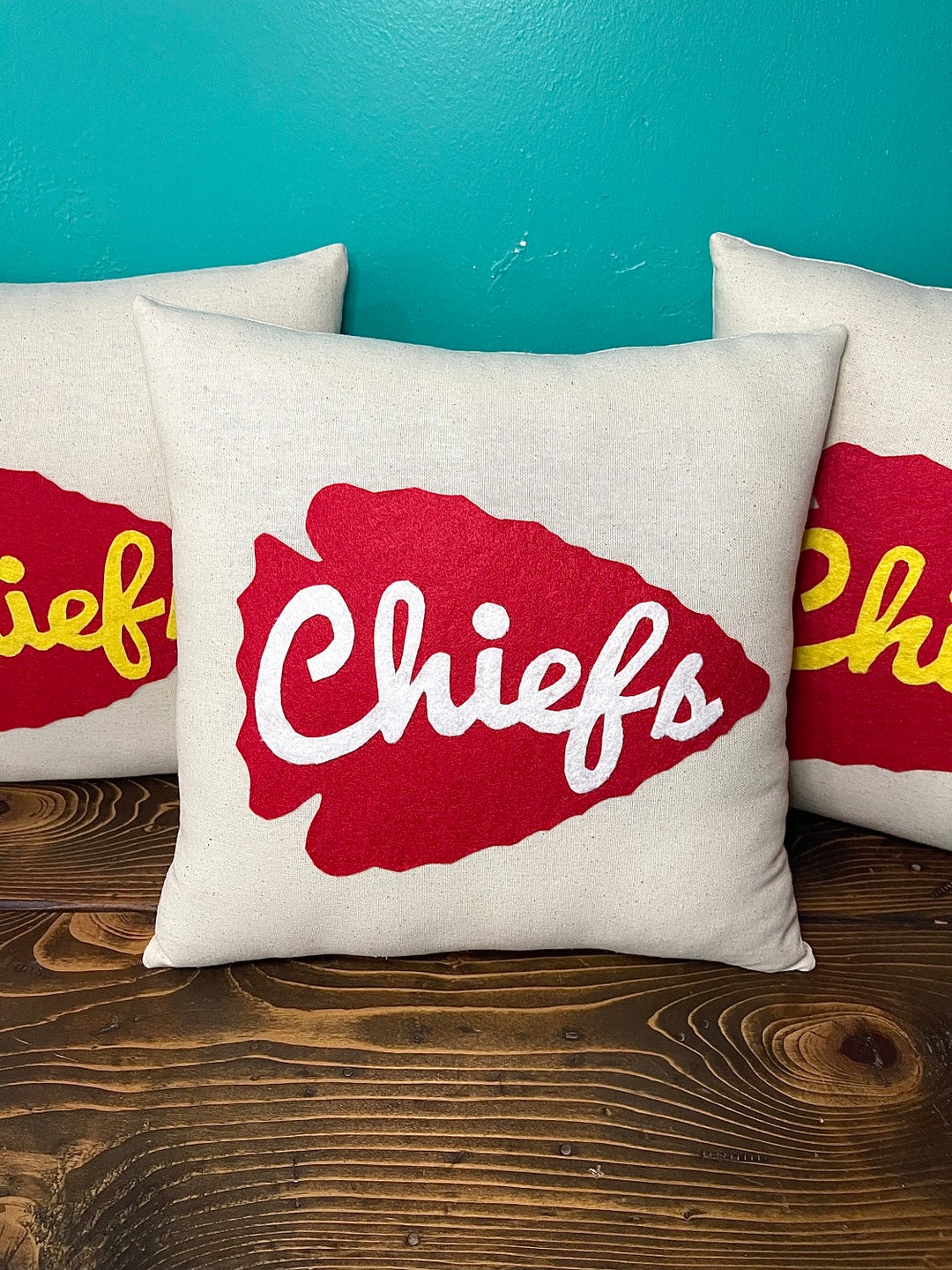 13" X 13" Natural Cotton Arrowhead Kansas City Chiefs Pillow- Custom ...
