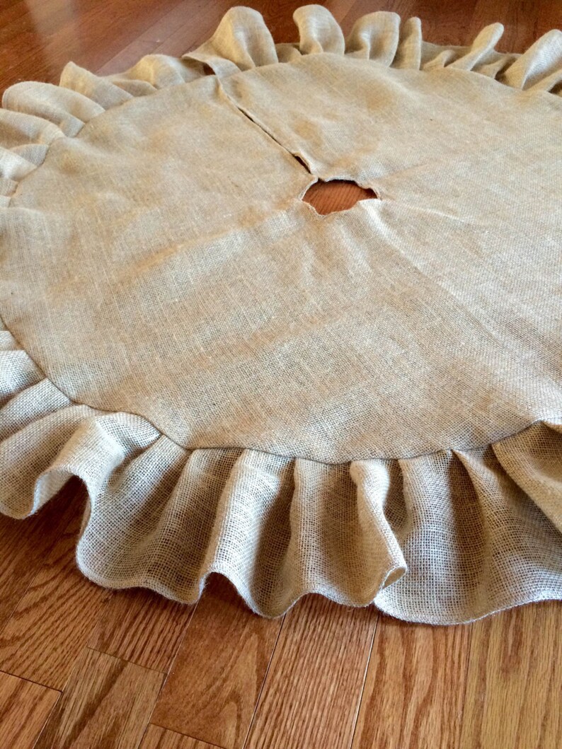 54" Natural Burlap Christmas Tree Skirt With Natural Burlap Ruffle ...
