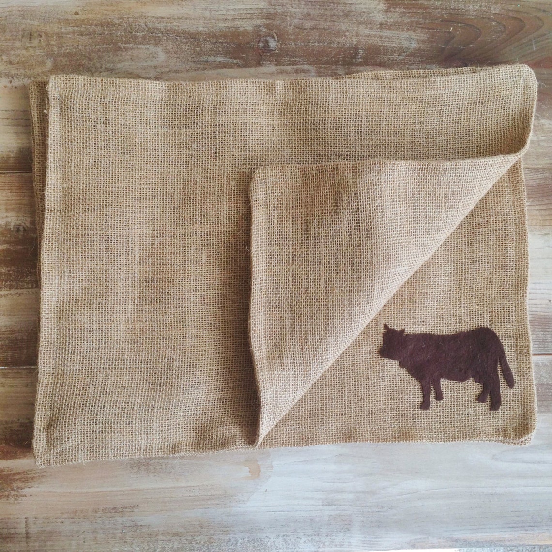 Set of 2- Farm Animal Themed Natural Burlap Placemats-double Sided- Pig ...