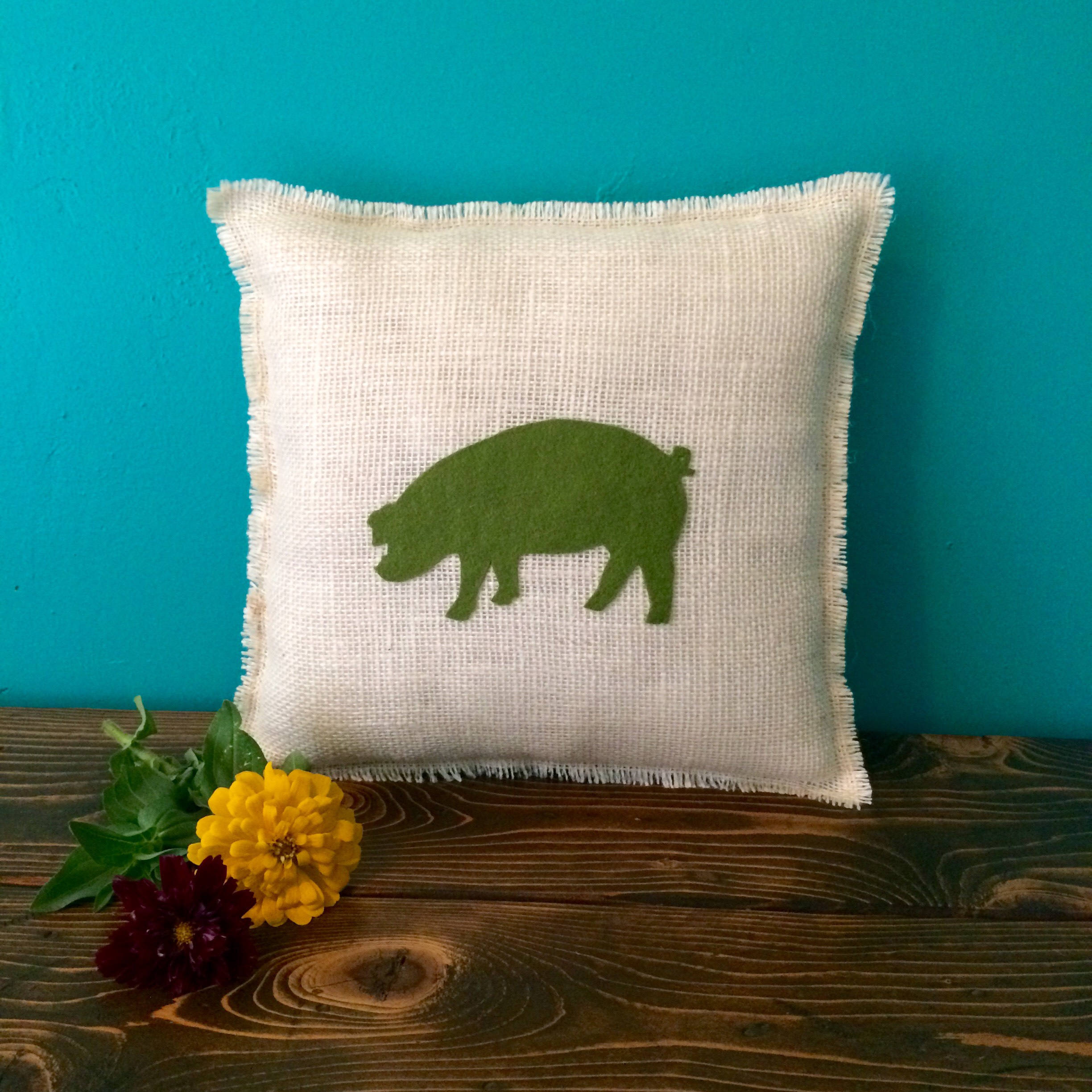 13 x 13 Burlap Pillow w/ Farm Animals- Choose Your Colors-Choose Your ...