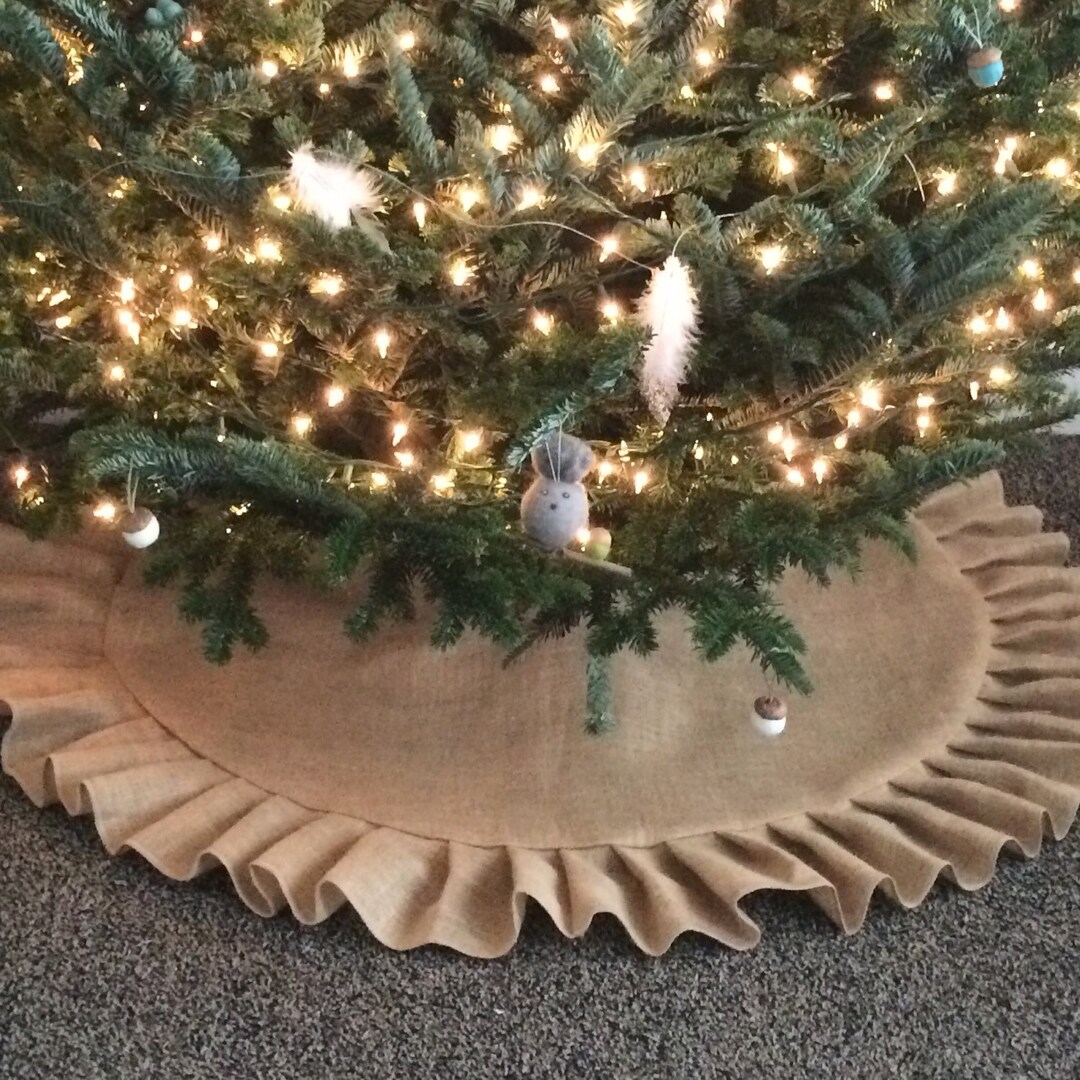 54" Natural Burlap Christmas Tree Skirt With Natural Burlap Ruffle ...