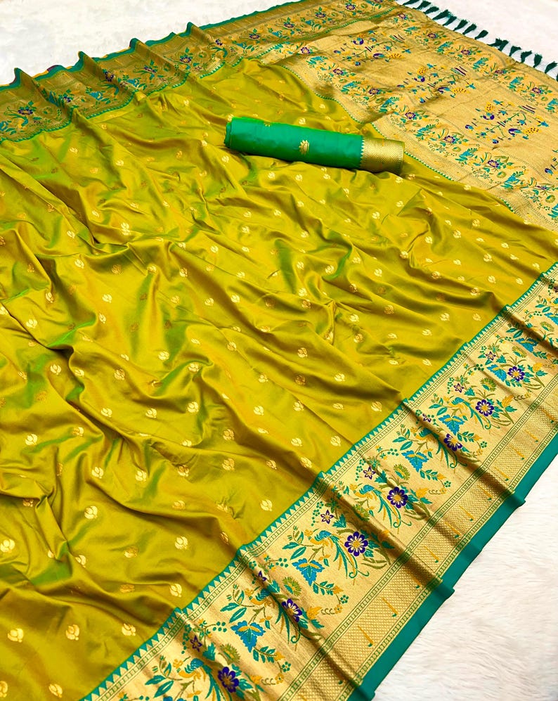 Paithani Silk Saree, Zari Woven Floral Border, Festive Wedding Saree ...