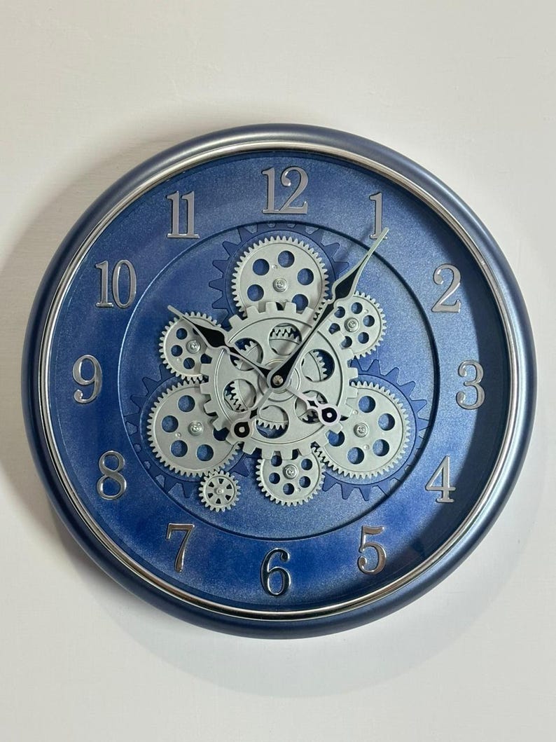 Buy 18 Inch Blue Gear Wall Clock With Rotating Inner Gears | Vintage ...