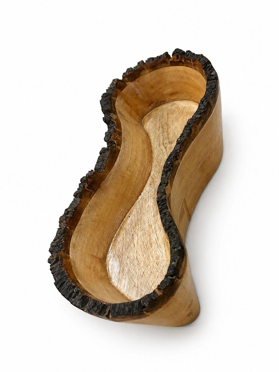 Buy Rustic Wooden Serving Bowl 12" - Handcrafted Live Edge Wood Fruit ...