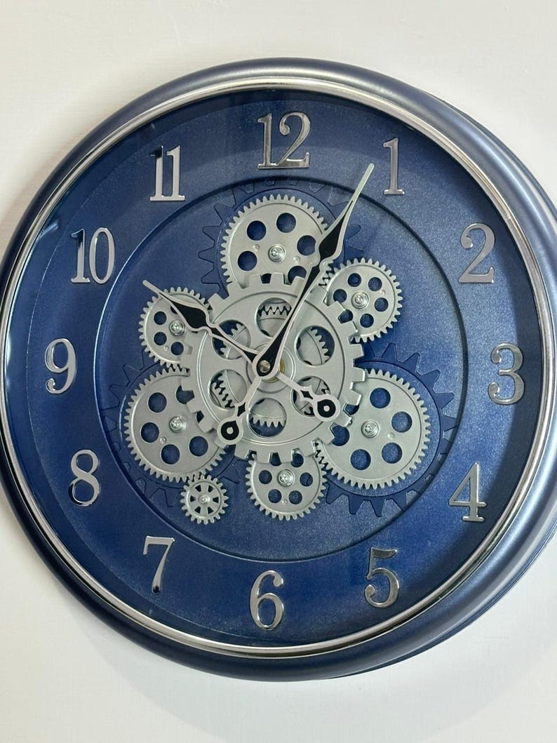 Buy 18 Inch Blue Gear Wall Clock With Rotating Inner Gears | Vintage ...