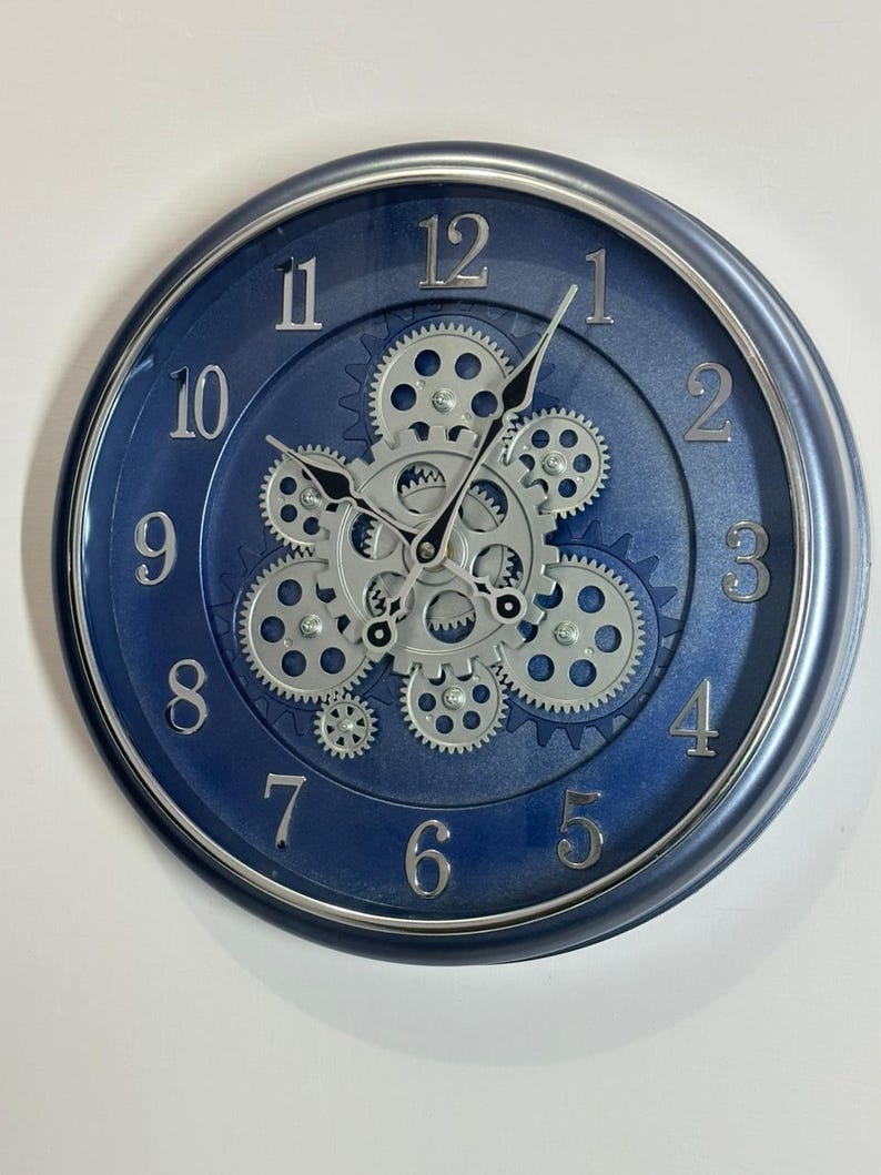 Buy 18 Inch Blue Gear Wall Clock With Rotating Inner Gears | Vintage ...