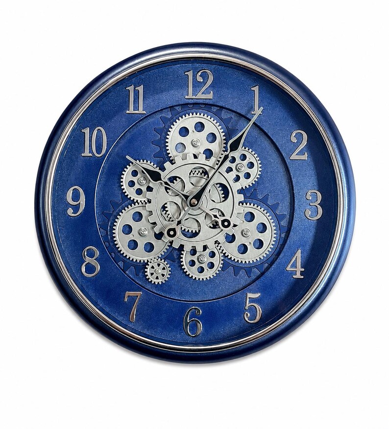 Buy 18 Inch Blue Gear Wall Clock With Rotating Inner Gears | Vintage ...