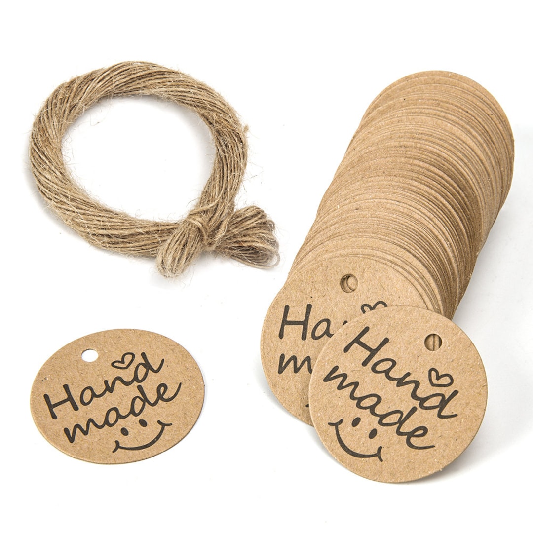 Kraft Paper "hand Made" Smiley Face Retail Garment Tags W/ Twine for T ...