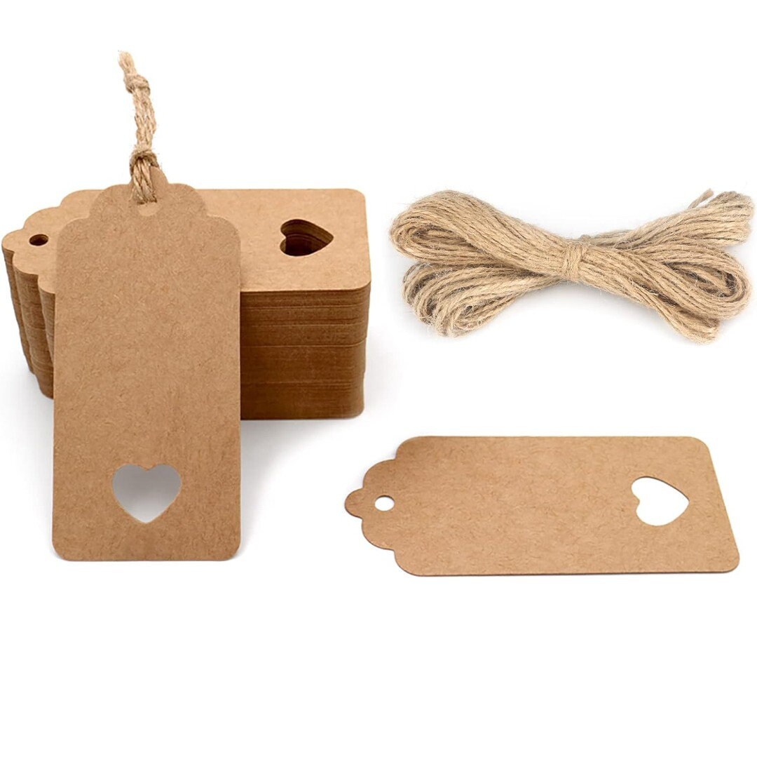 Kraft Paper Cut-out Heart Large Blank Retail Garment Tags W/ Twine ...