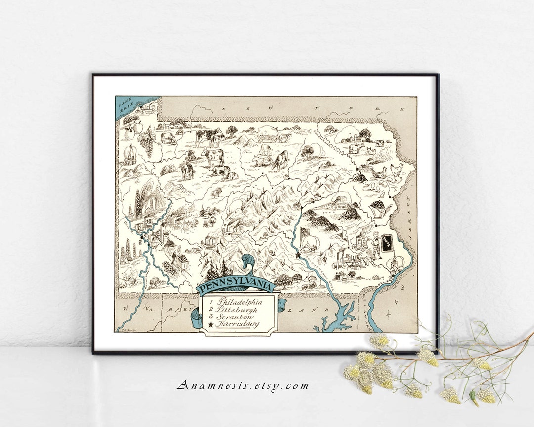 PENNSYLVANIA MAP Instant Digital Download Printable Vintage Map for ...