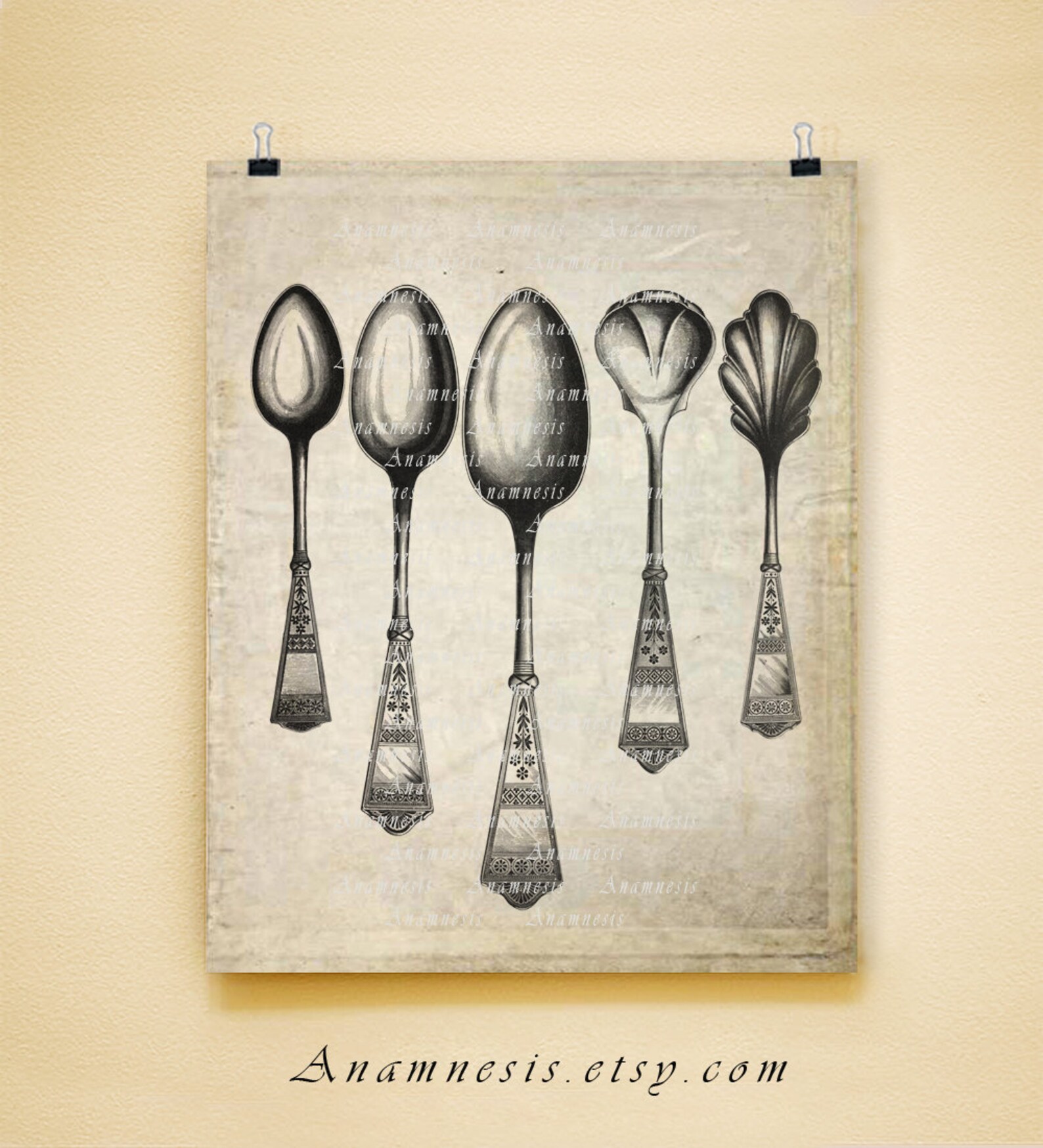 Spoons Art Print SPOON COLLAGE Instant Download Printable Vintage ...